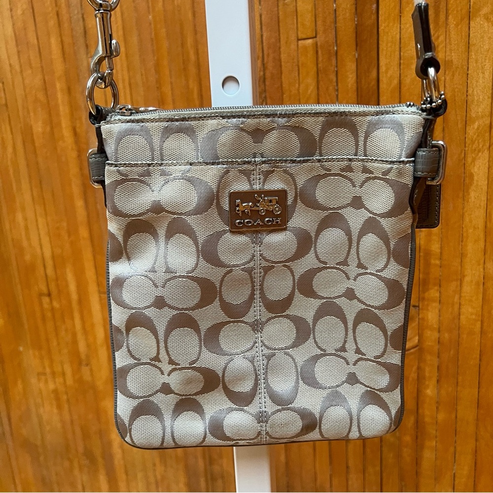 Coach Mini Tan Monogram Crossbody Bag With Silver Har… - Gem